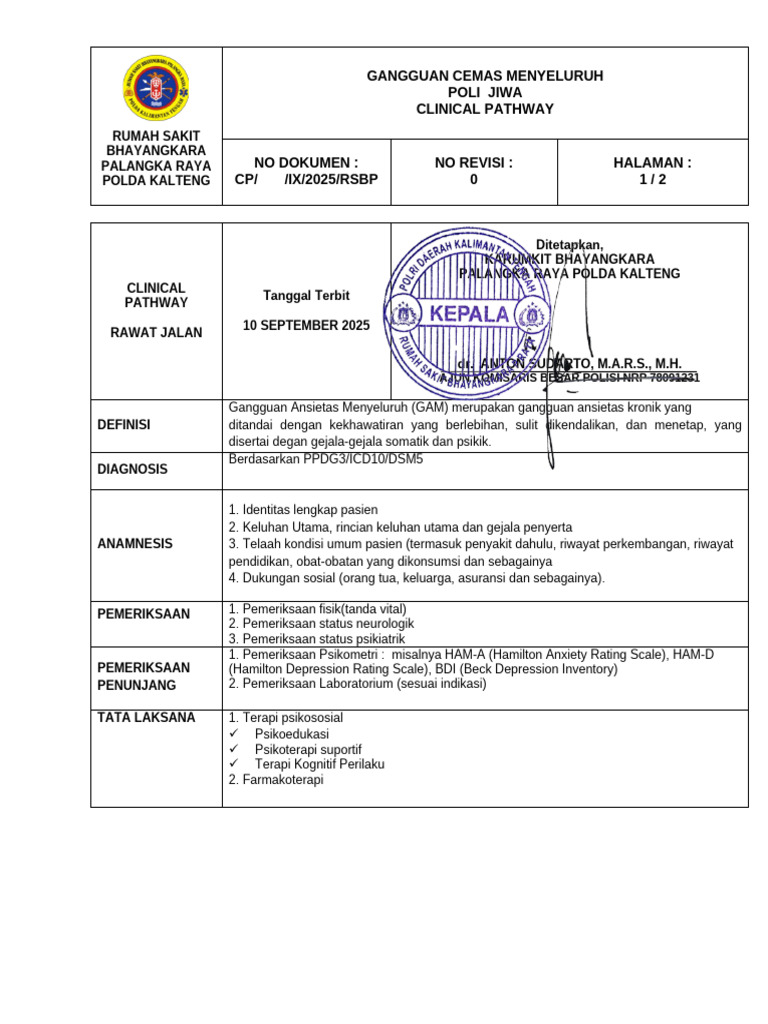 Form Clinical Pathway Gangguan Ansietas Menyeluruh | PDF