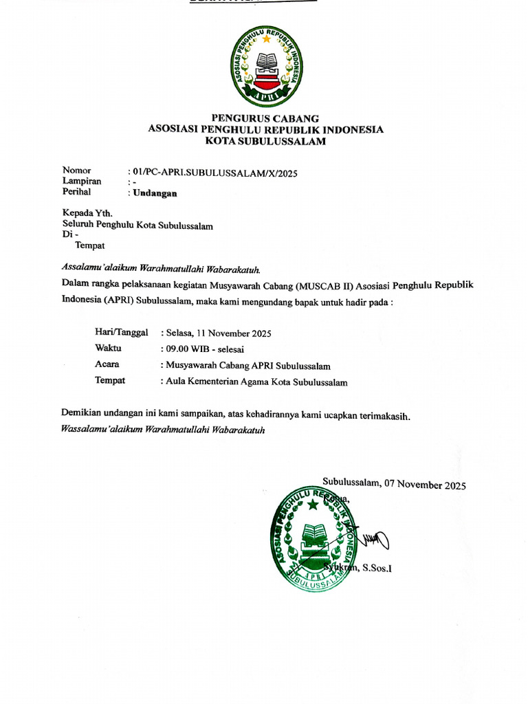 Undangan Muscab Apri | PDF