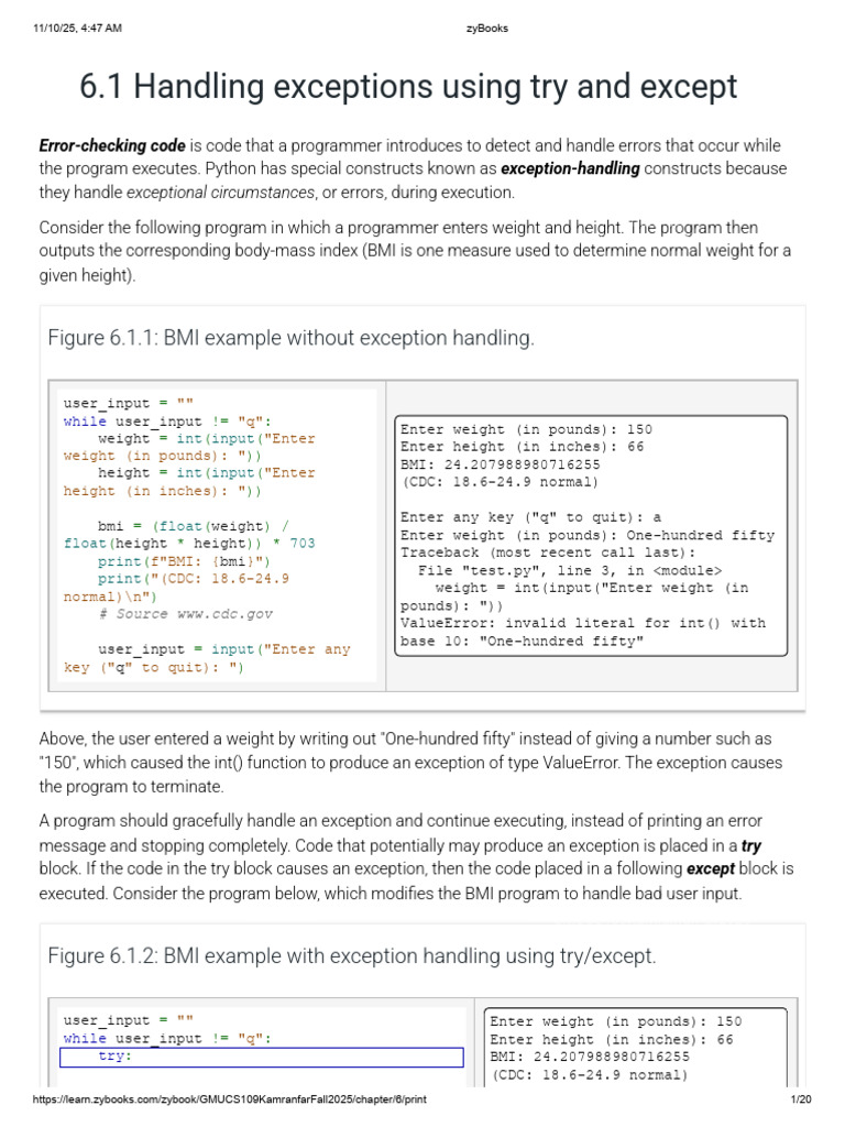 CS 109: Introduction To Computer Programming, Part B, Chapter 6 Zybooks ...