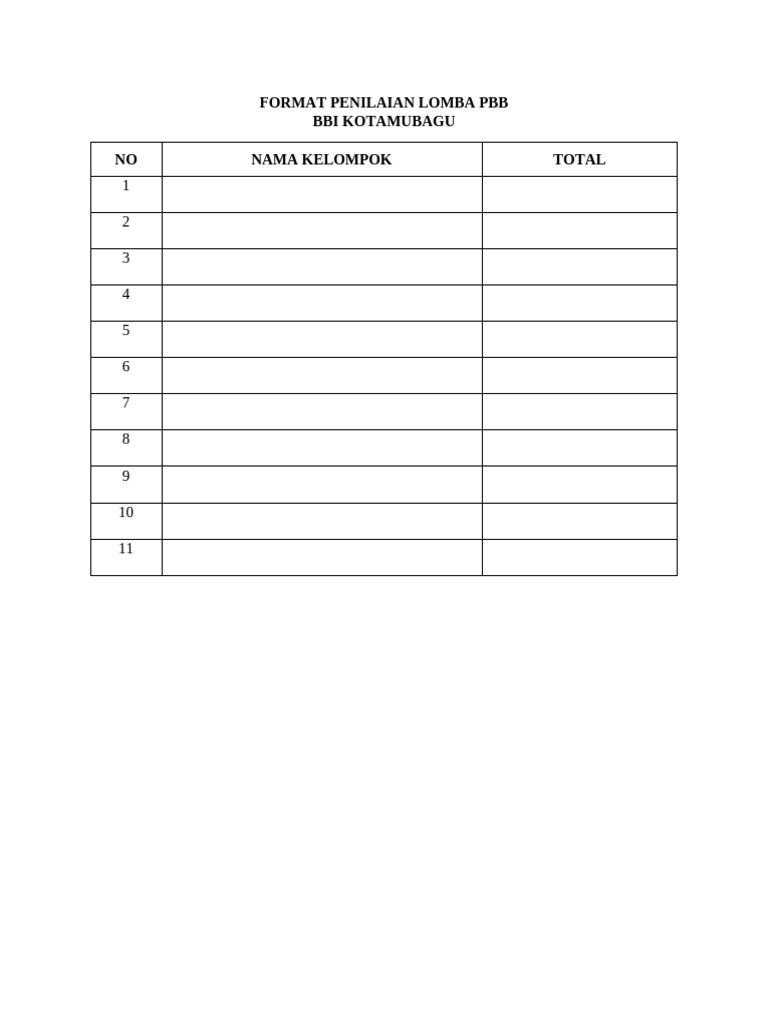 Format Penilaian Lomba PBB | PDF