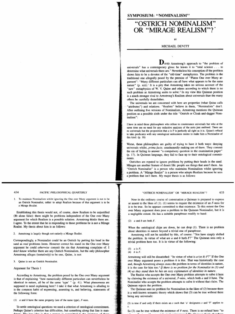 Ostrich Nominalism or Mirage Realism | PDF