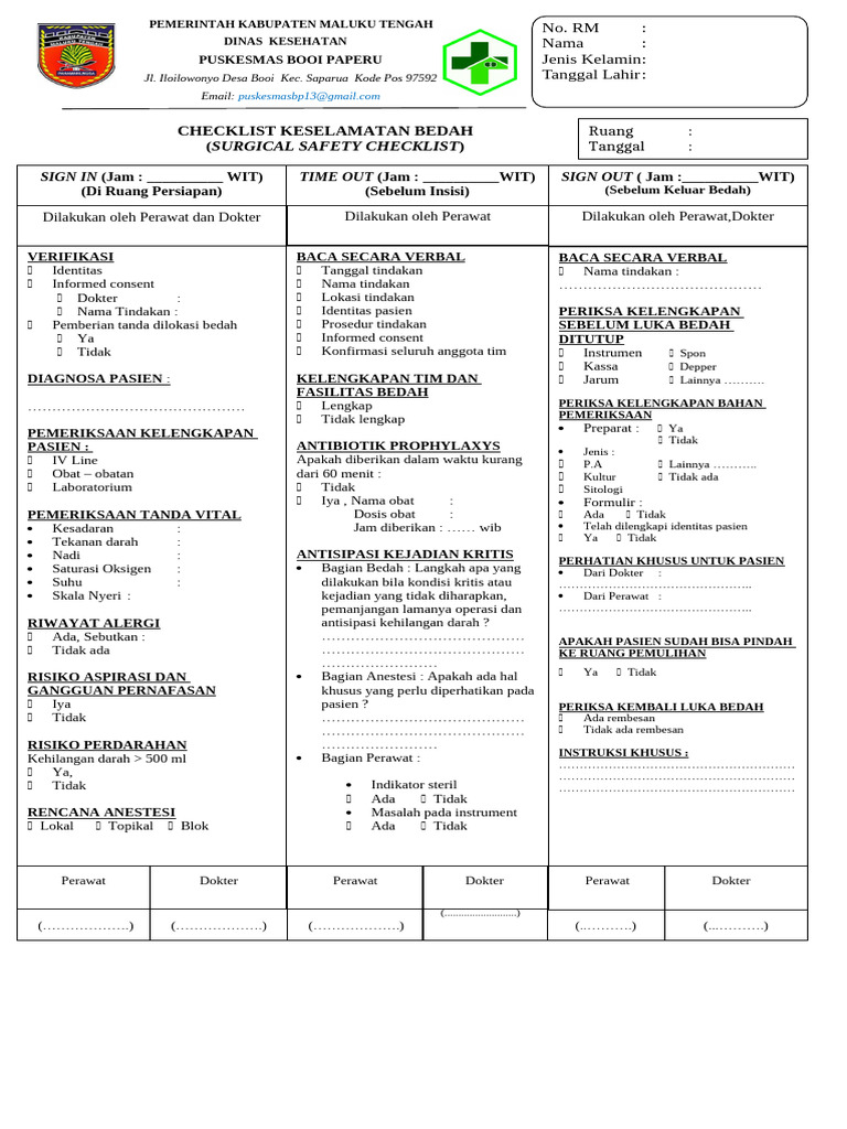 Form Surgical Checklist | PDF