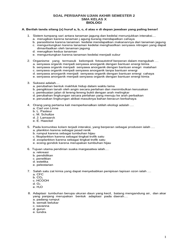 Soal UAS Biologi Kelas X SMA | PDF
