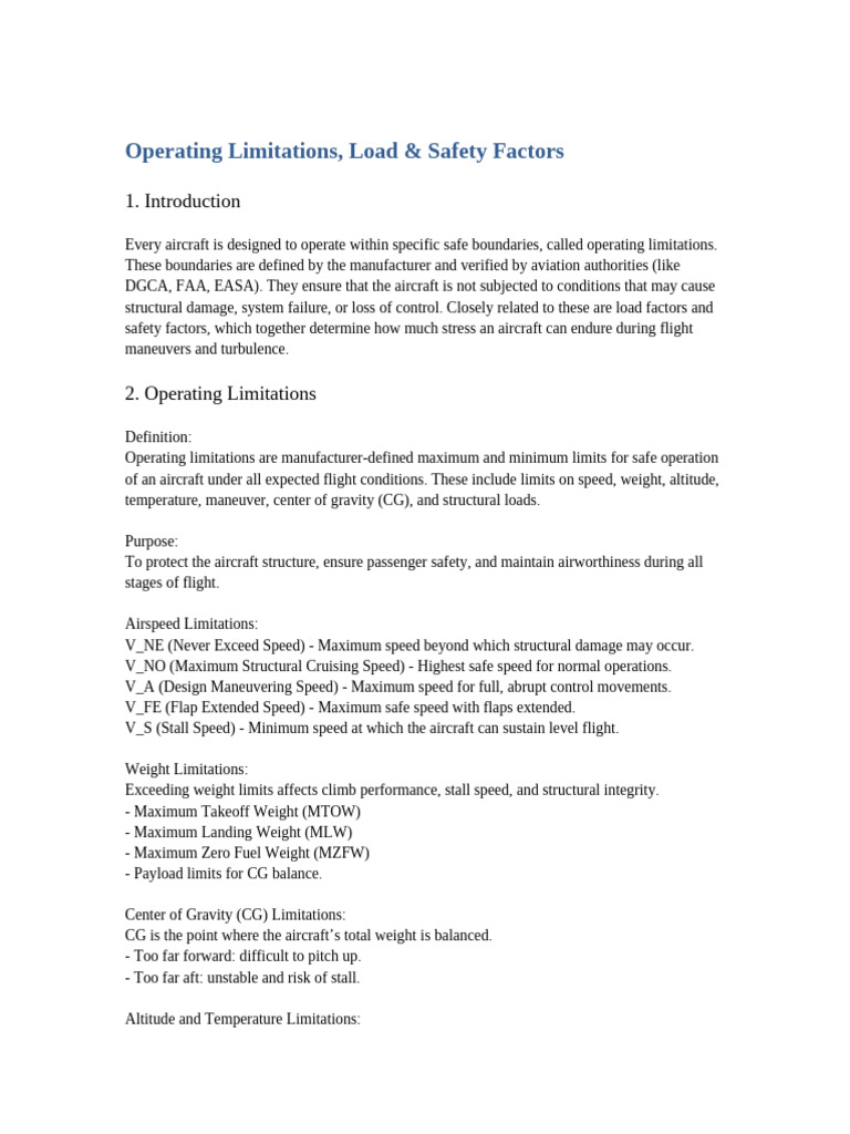 Aircraft Operating Limitations & Safety Factors | PDF | Aircraft | Flight