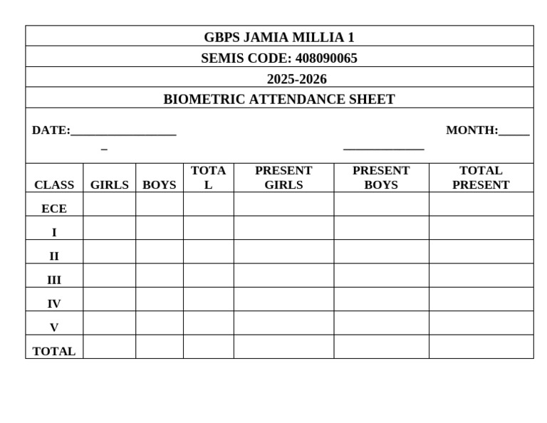 Biometric Attendance Sheet | PDF