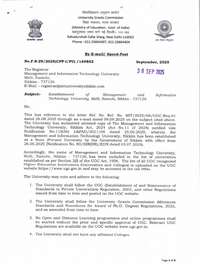 Mit Ugc Letter | PDF