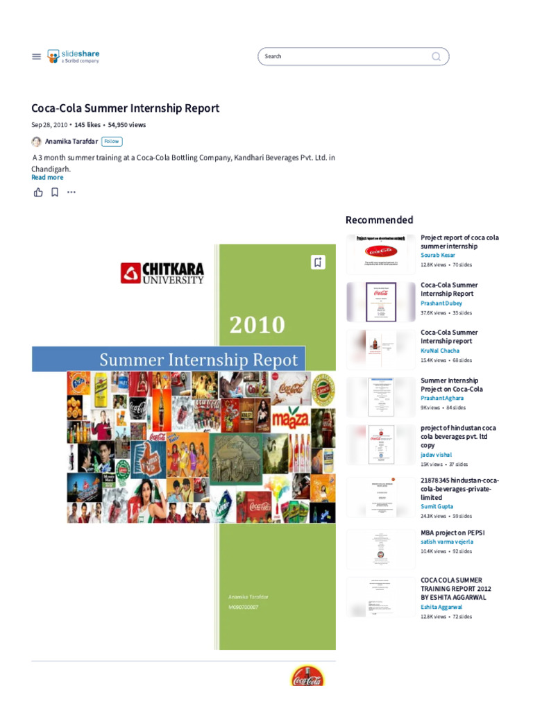 Coca-Cola Summer Internship Report _ PDF | PDF | Coca Cola | Drink