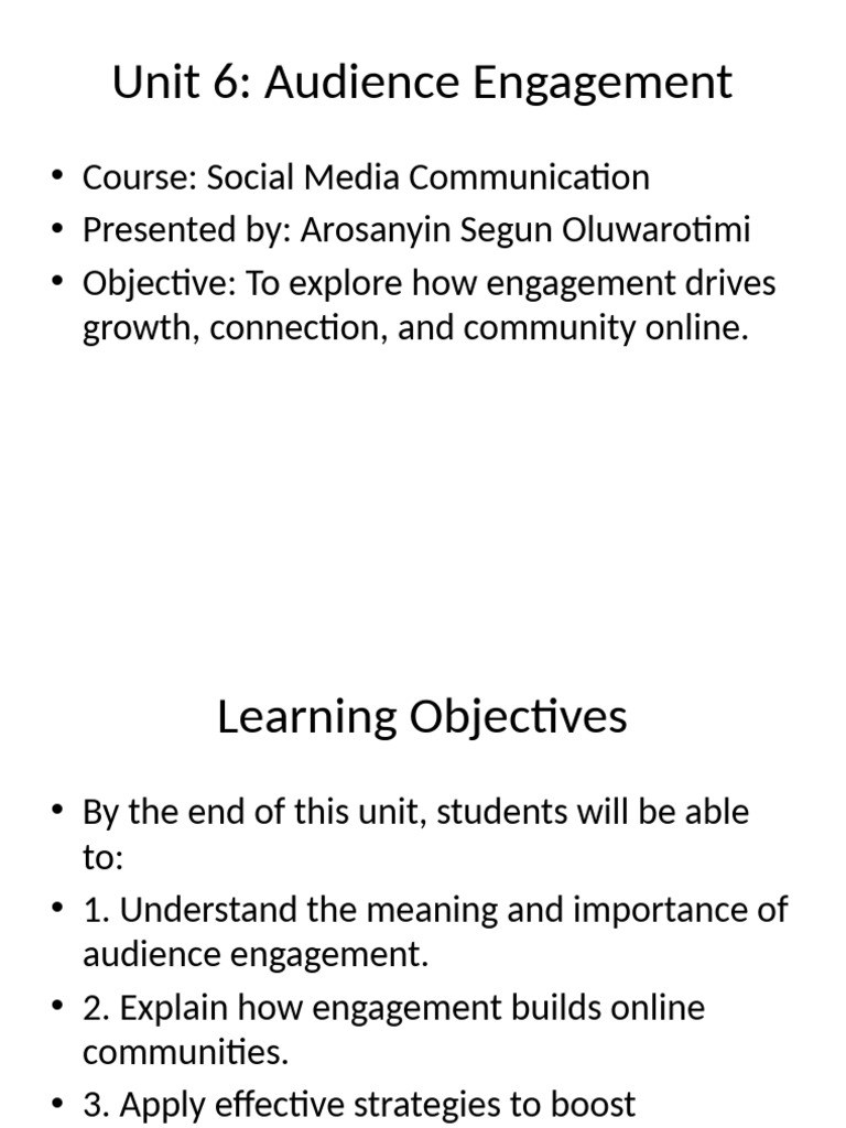 Unit 6 Audience Engagement Presentation | PDF | Social Media | Popular ...