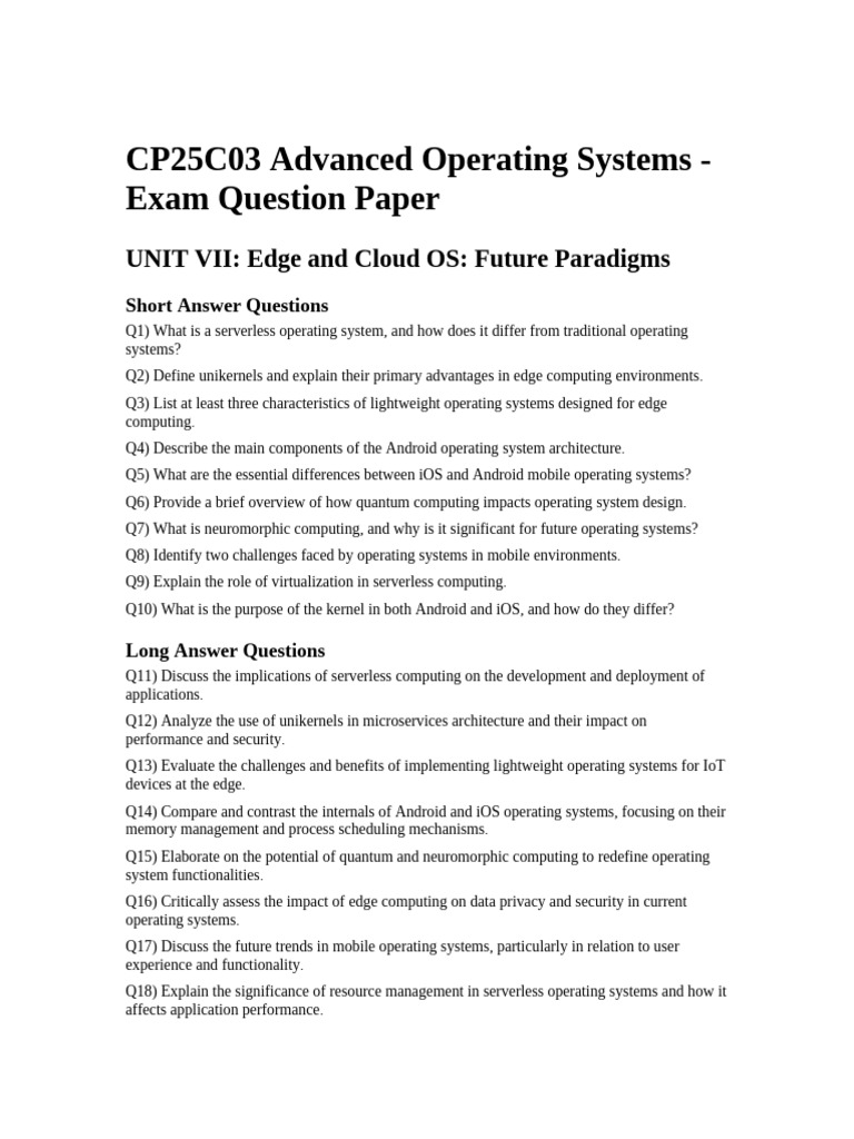 Advanced OS Exam: Edge & Cloud Paradigms | PDF | Operating System ...