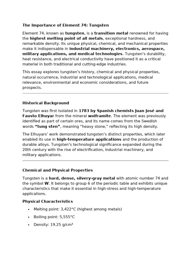 Importance Tungsten | PDF | Tungsten | Metals