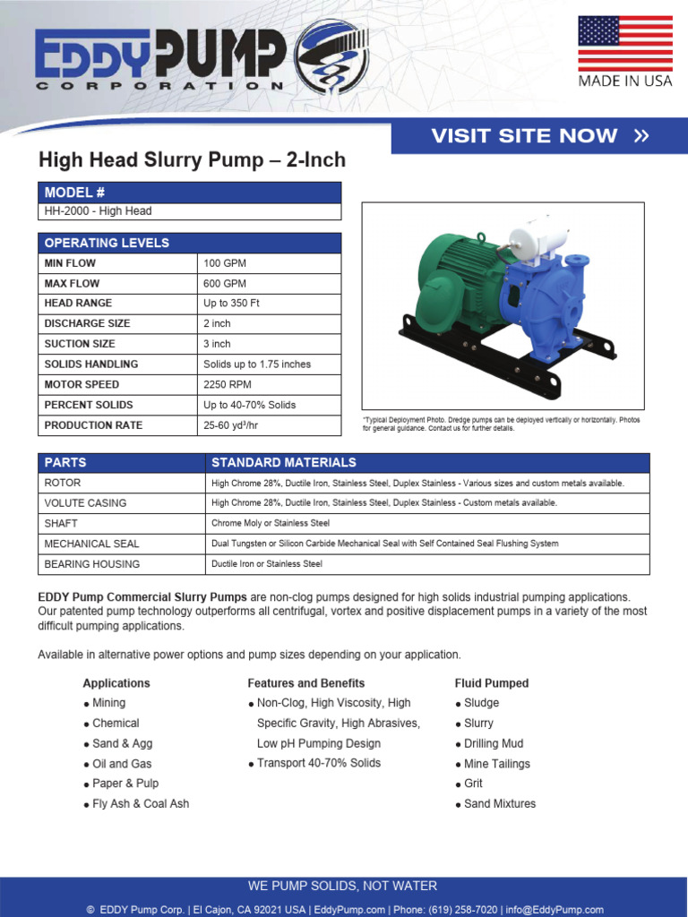 HH2000 2 Inch Pump Specs | PDF | Pump | Solid