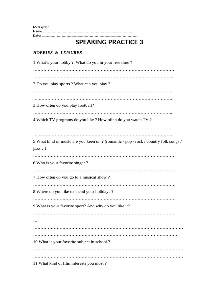 Speaking Practice 3 | PDF