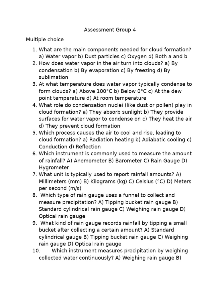 Cloud Formation and Precipitation Quiz | PDF | Precipitation | Rain