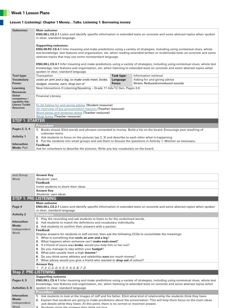 Listening Lesson: Borrowing Money Skills | PDF | English Language ...