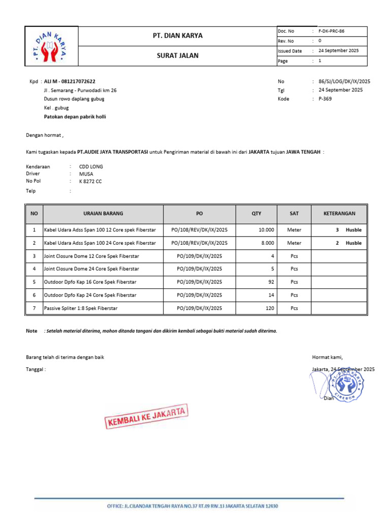 P-369 Surat Jalan Jakarta - Jawa Tengah | PDF