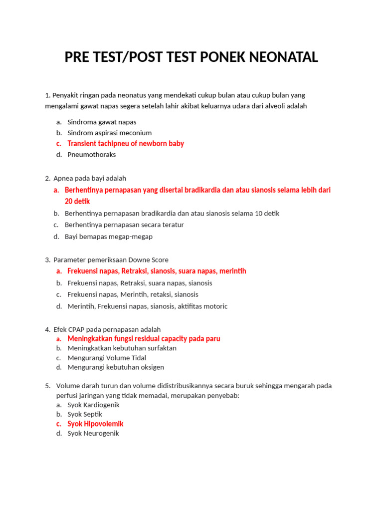 Pre/Post Test Ponek Neonatal dan Tatalaksana | PDF
