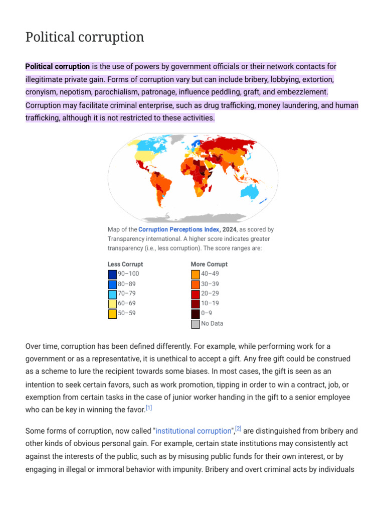 Political Corruption - Wikipedia | PDF | Political Corruption | Bribery