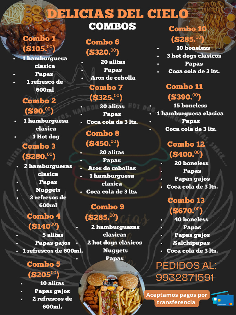 Menú de Combos y Promociones de Delicias del Cielo | PDF | Pancho ...