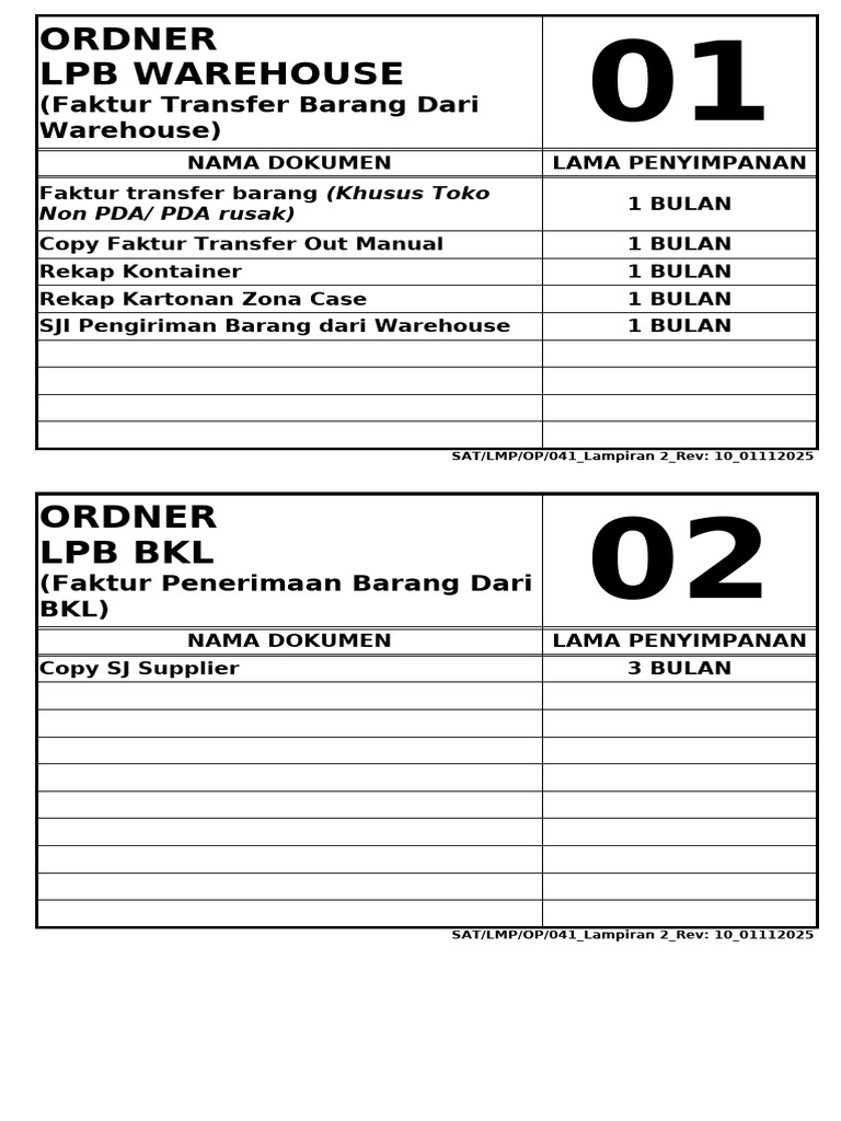 Lampiran Isi 7 Ordner & 5 Map Acco Toko | PDF