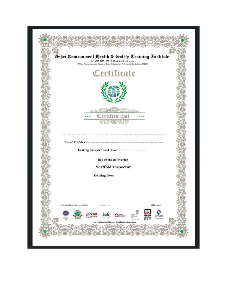 Scaffold Inspector Certificate Sample | PDF