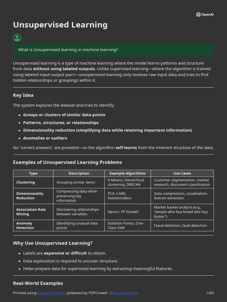 Unsupervised Learning | PDF | Cluster Analysis | Data Analysis