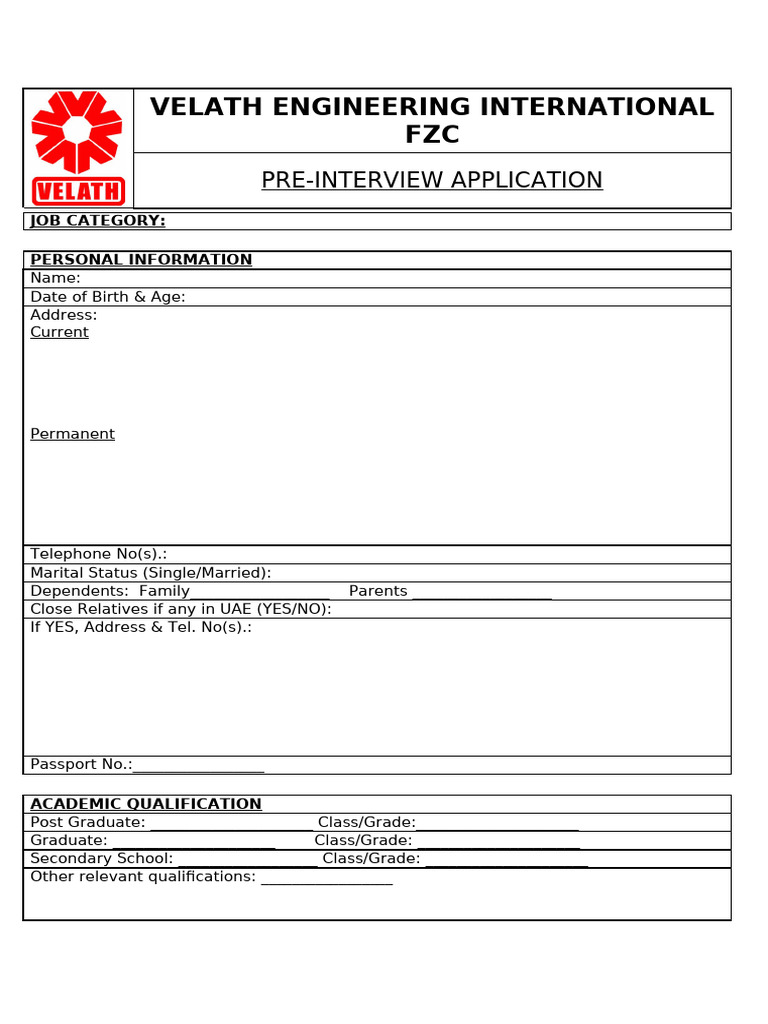 Candidate Pre-Interview Form-Accnts Cum Admn-r1 | PDF | Employment ...