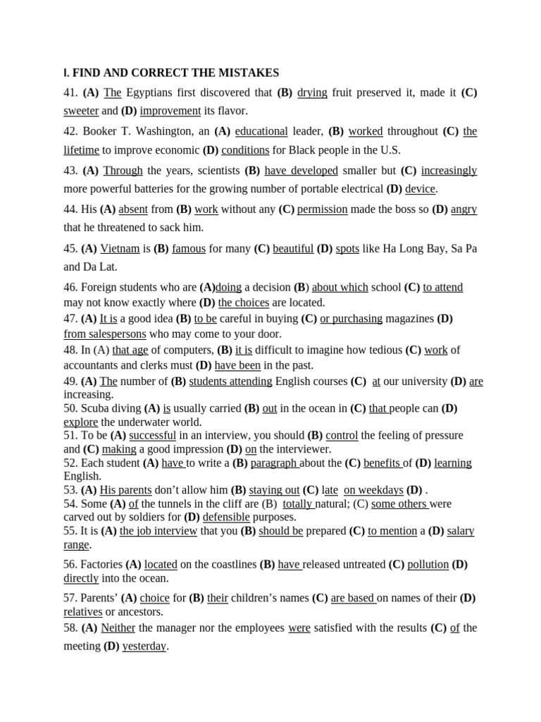 II. Find and Correct The Mistakes | PDF