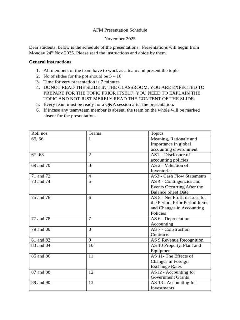 AFM Presentation Schedule 2025 | PDF | International Financial ...