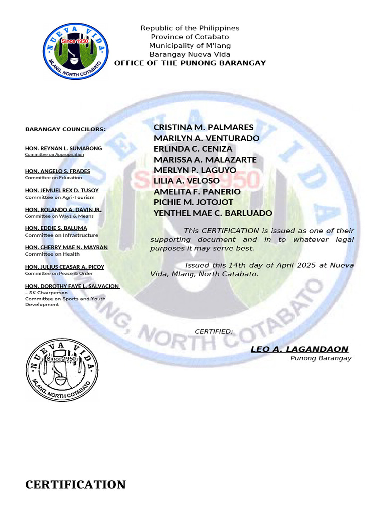 Barangay Cert Bhw | PDF