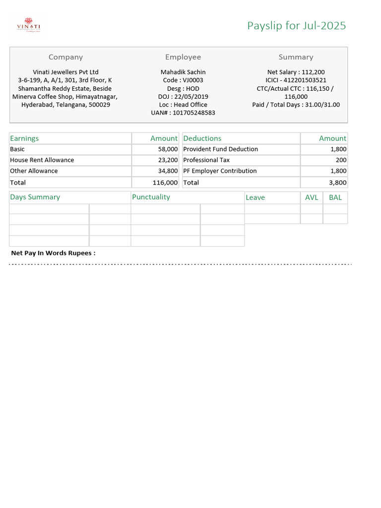 Payslip Jul 2025 | PDF