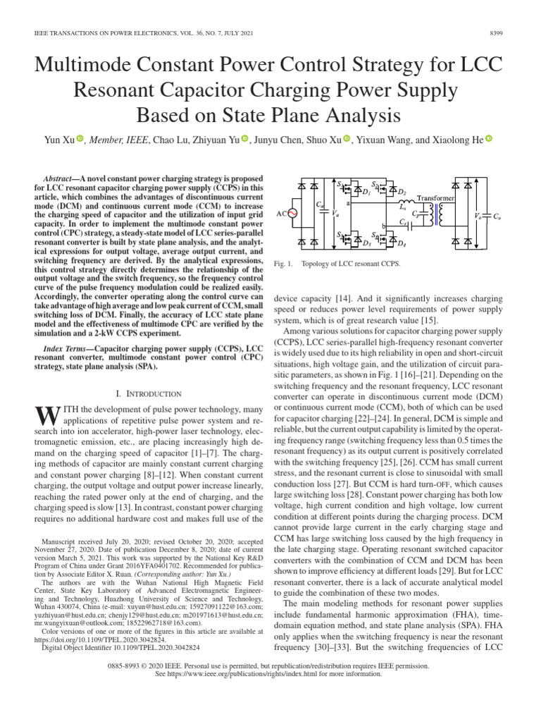 Multimode Constant Power Control Strategy For LCC Resonant Capacitor ...