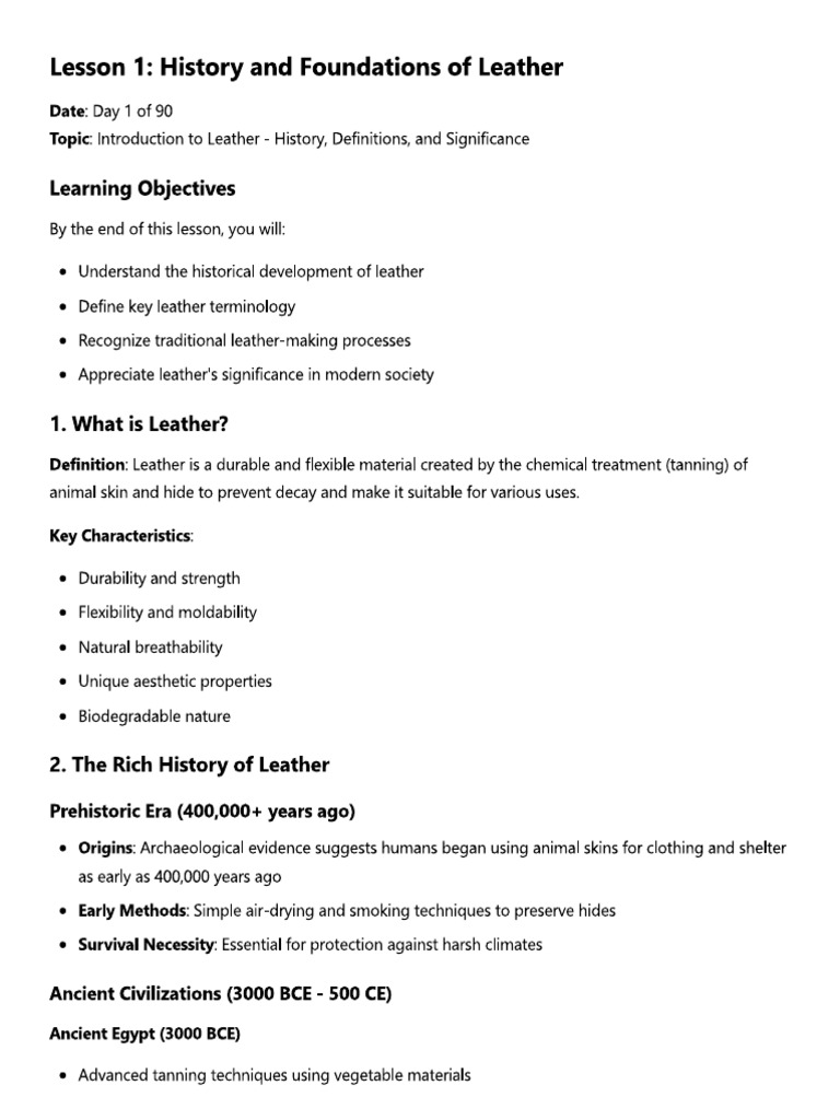 Lesson 1 - History and Foundation of Leather | PDF