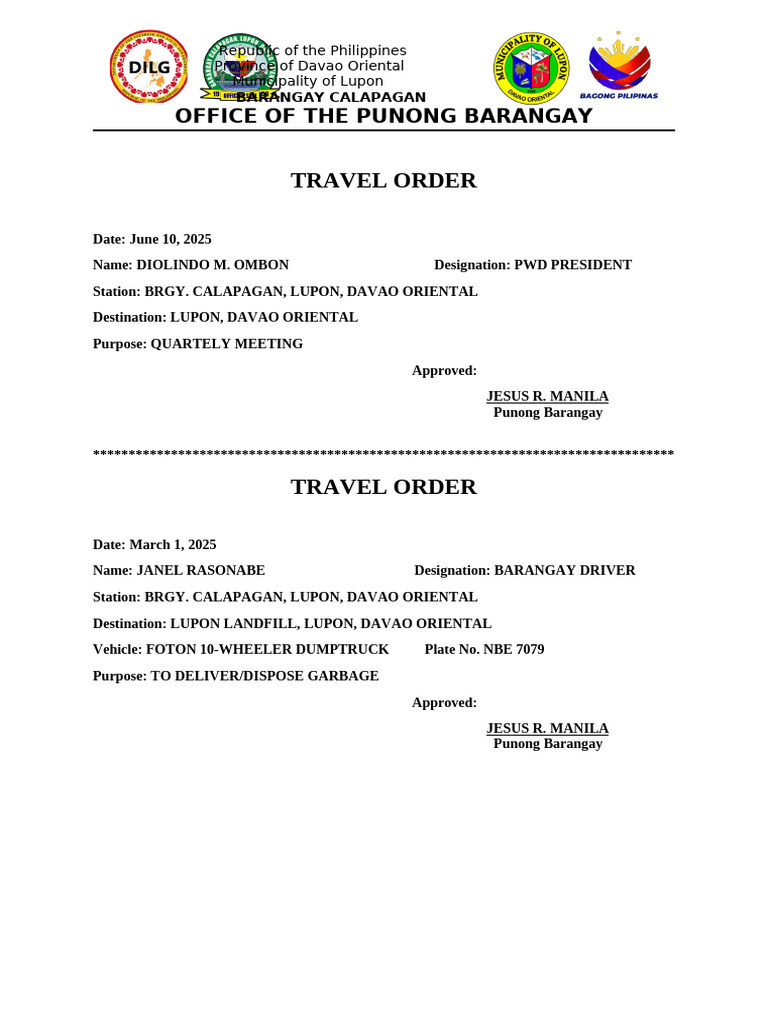 Travel Order | PDF