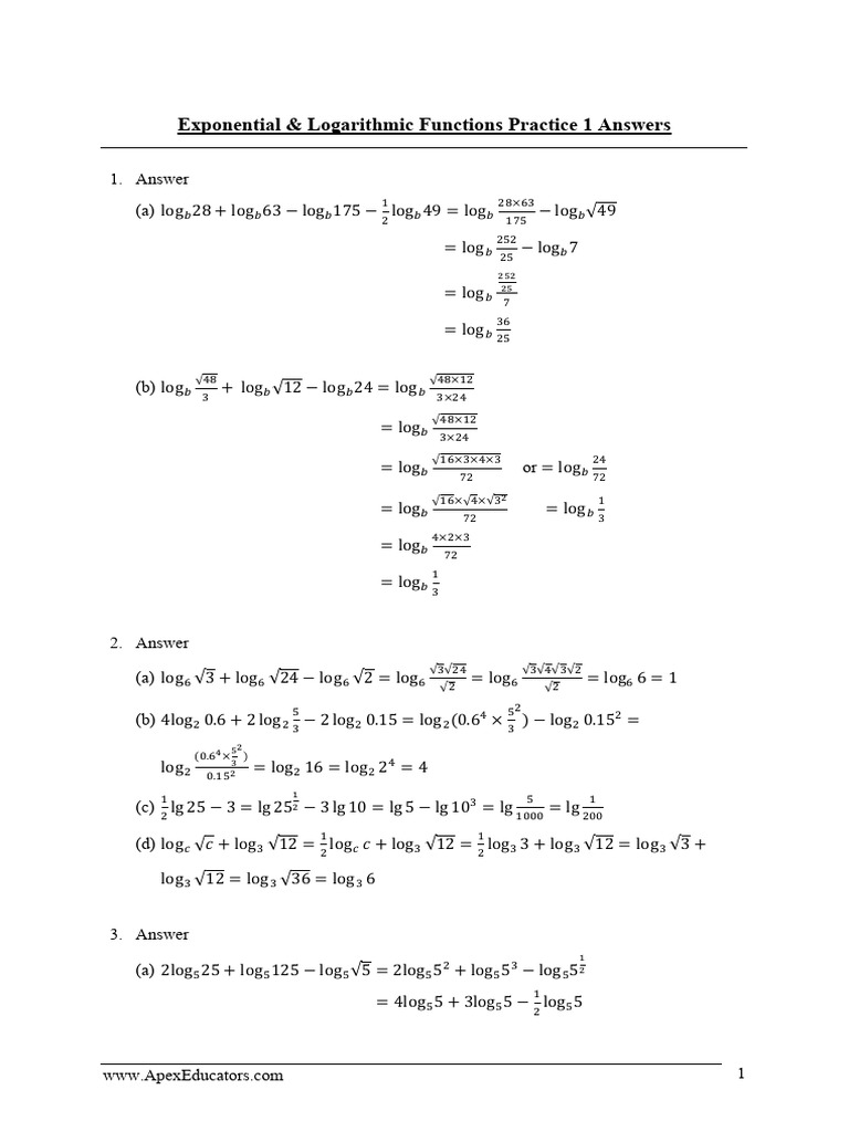 5 Exponential, Logarithmic Function Answer | PDF | Logarithm | Exponential Function