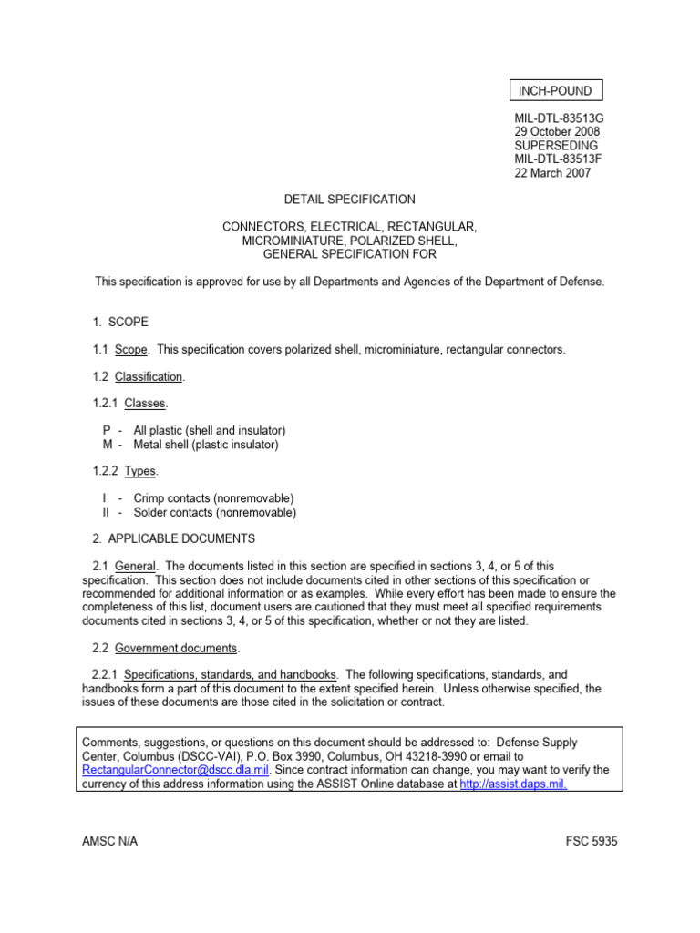 MIL-DTL-83513G | PDF | Electrical Connector | Materials