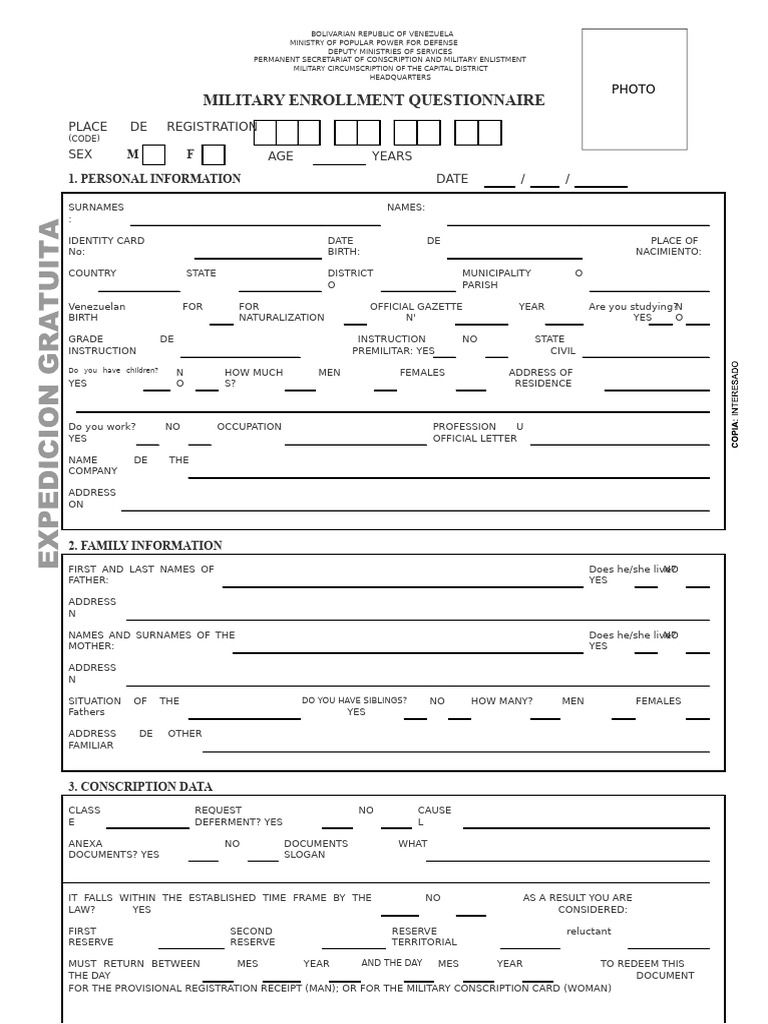 Venezuelan Military Registration Questionnaire | PDF | Government ...