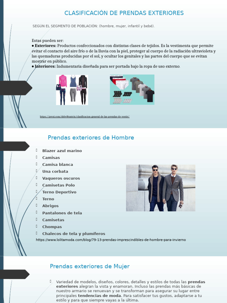 Clasificación de Prendas Exteriores | PDF | Ropa | Pantalones