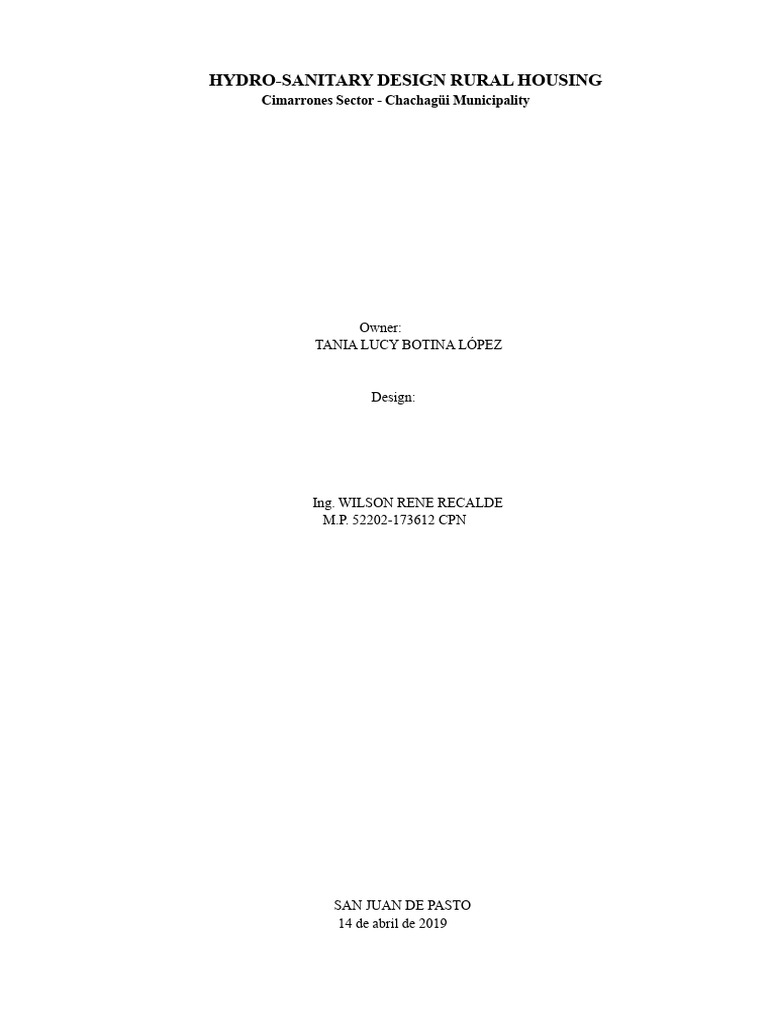 Memories of Hydrosanitary Design Rural Housing | PDF | Water Supply | Room