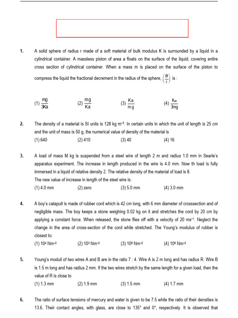 Elasticity + Surface Tension | PDF | Surface Tension | Young's Modulus