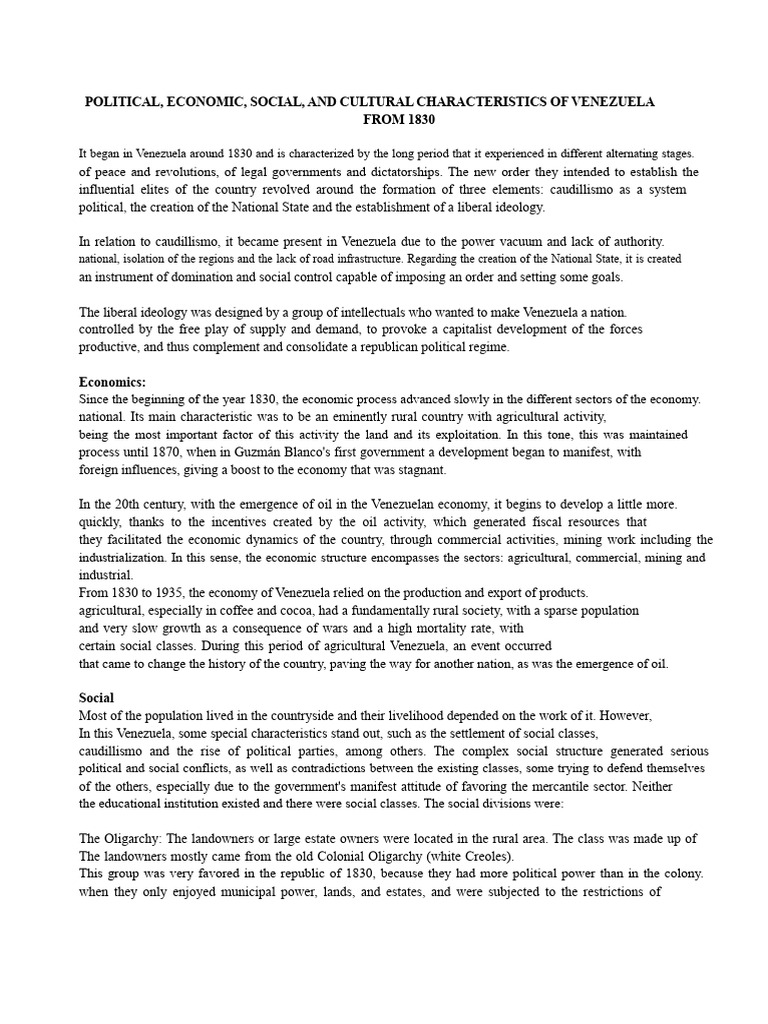 Political, Economic, Social, and Cultural Characteristics of Venezuela ...