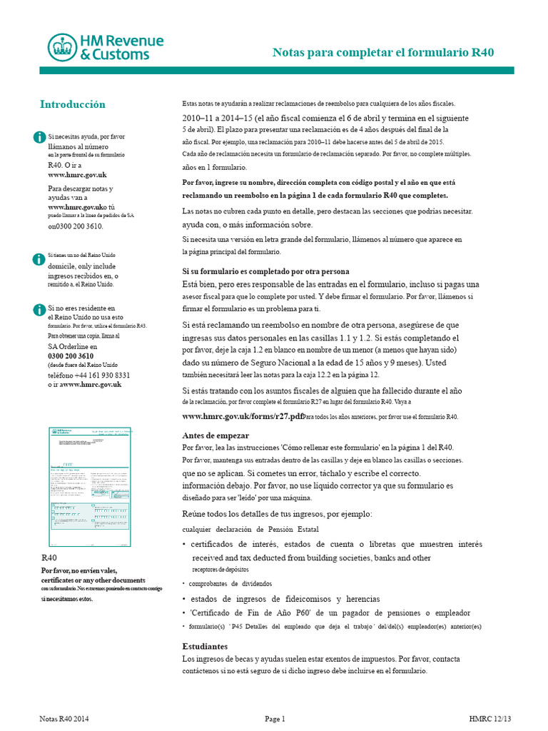 Notas para Completar El Formulario R40 | PDF | Interés | Compartir ...