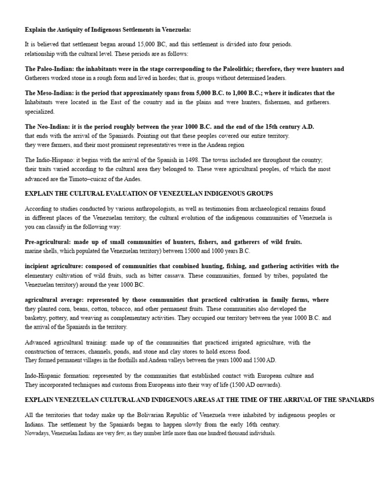Indigenous Settlements in Venezuela's History | PDF | Venezuela ...