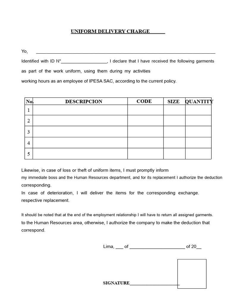 Delivery Charge - Uniforms | PDF