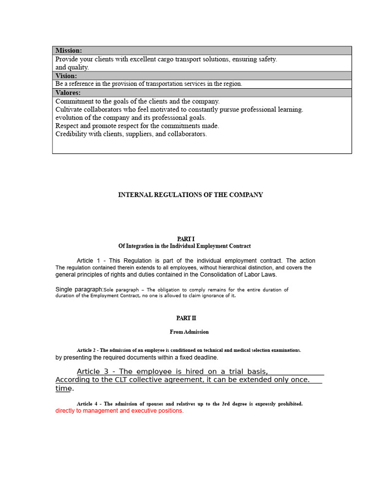 Internal Regulations Model | PDF | Employment | Legal Liability