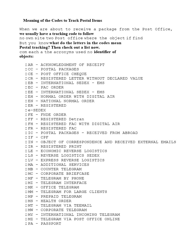 EBCT - Meaning of The Codes To Track Postal Items | PDF