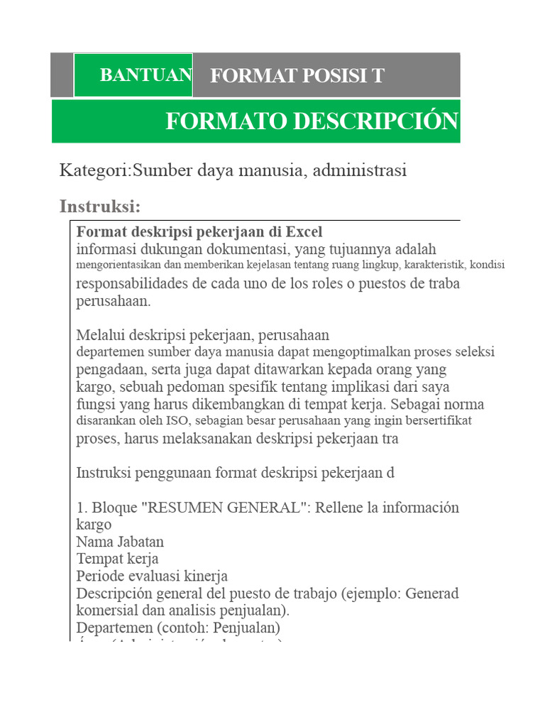 Format Deskripsi Pekerjaan Excel | PDF