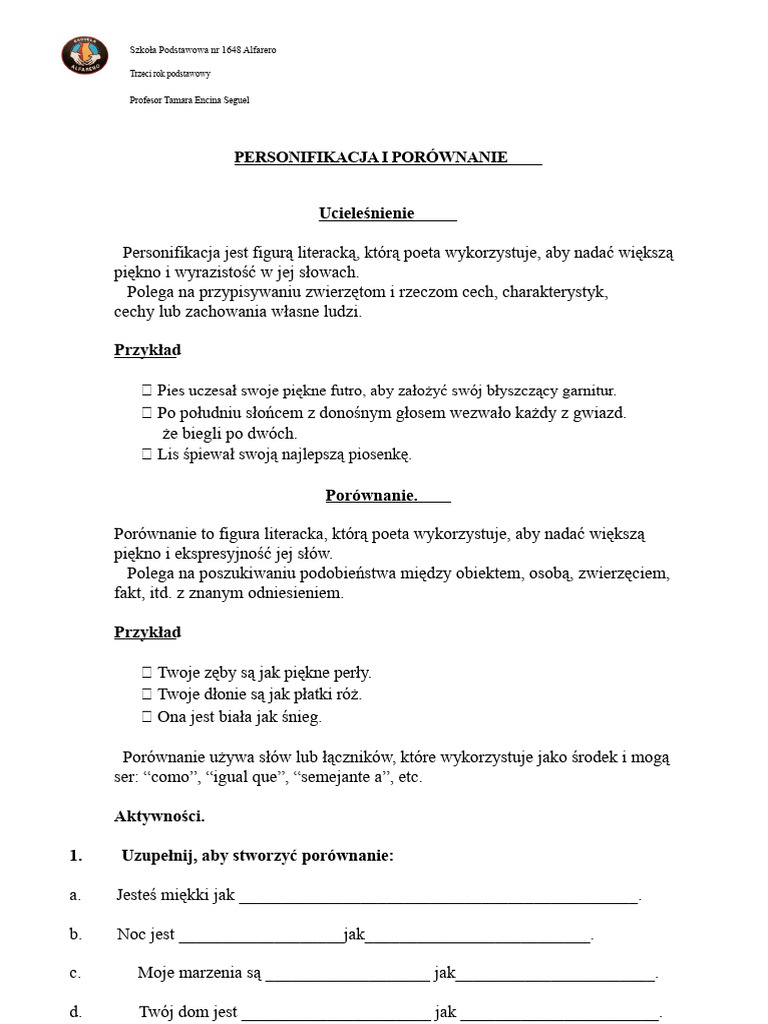 Personifikacja I Porównanie | PDF