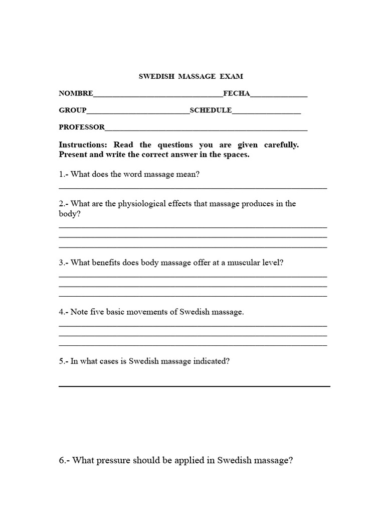 Swedish Massage Exam | PDF