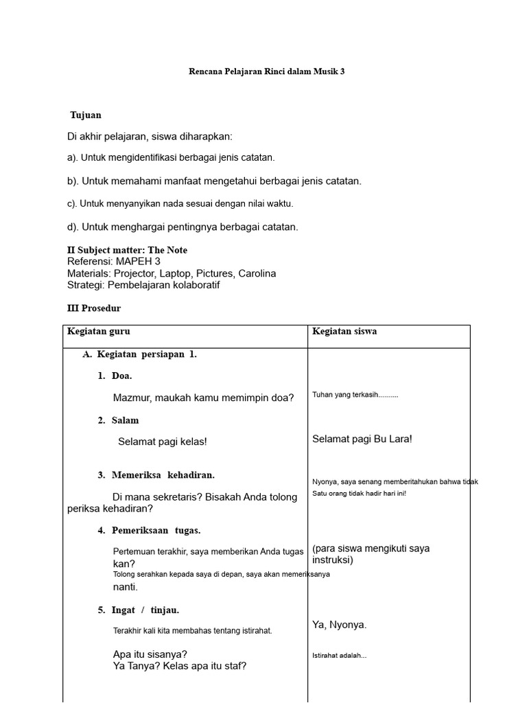 Rencana Pelajaran Musik: Jenis Catatan | PDF