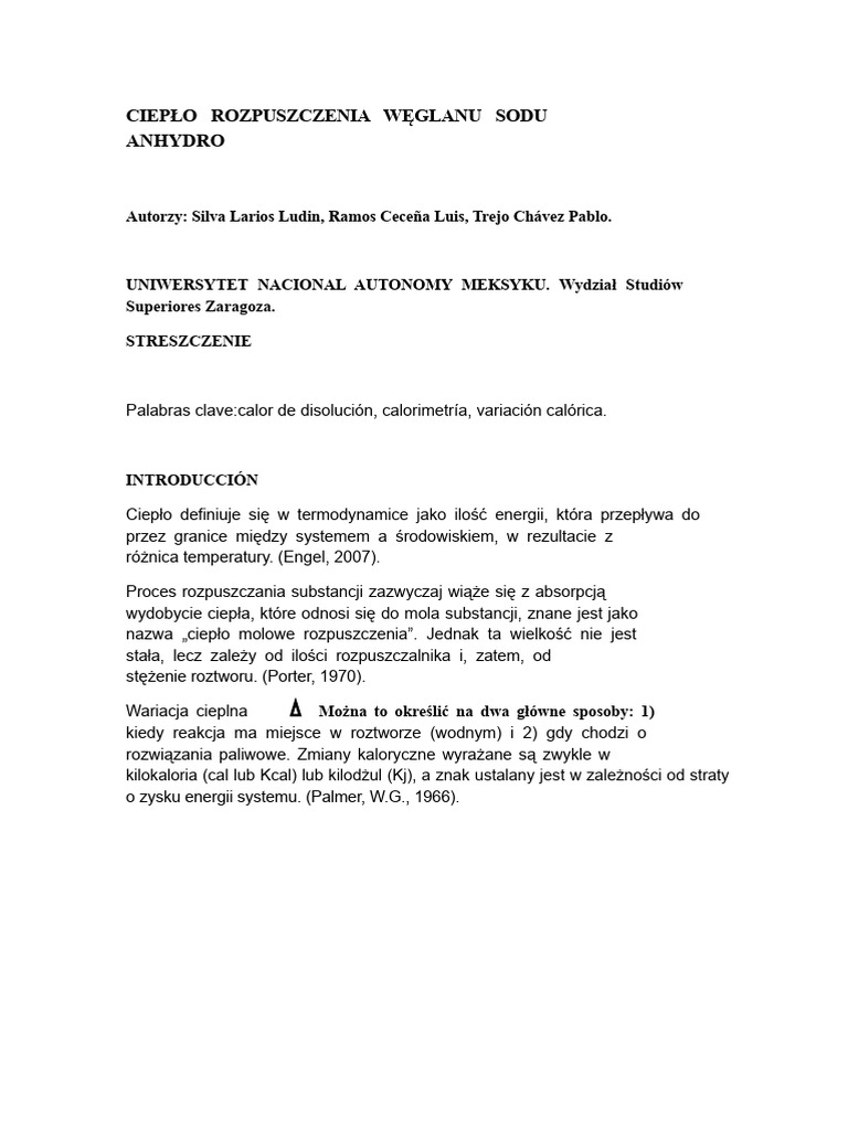 Ciepło Rozpuszczenia Węglanu Sodu Anhydrytycznego | PDF